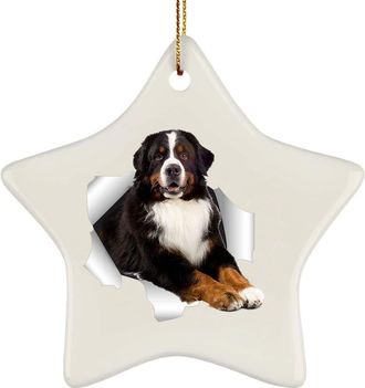 Generic Weihnachten Ornamente Keramik Weihnachtsschmuck Mit Schnur Christbaumschmuck Anhänger Weihnachten Deko Lustiger Berner Sennenhund, Dreifarbig, Schwarz