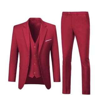 Generic Veste de costume légère pour homme, coupe ajustée, blazer daffaires pour mariage, tenue dété décontractée, bordeaux, 3XL