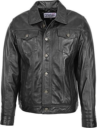 House Of Leather Lee Rider Veste de camionneur en cuir v&eacute;ritable pour homme, Noir, XL