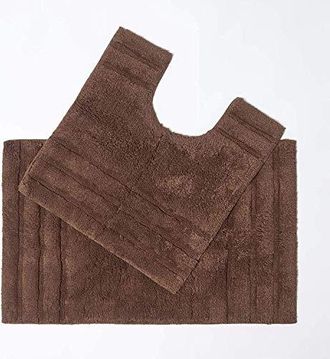 Homescapes Tapis de Bain antidérapant 50 x 80cm + Contour WC 50 x 55cm, Lot de Tapis de Bain en Pur Coton Ultra Doux, Couleur Chocolat