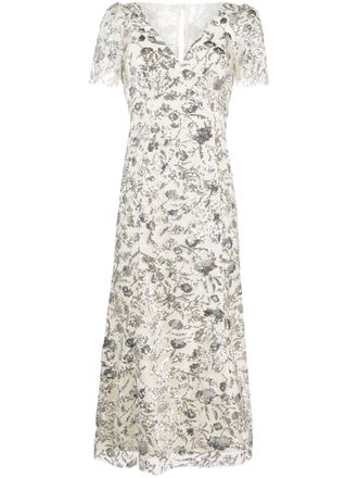 Self Portrait robe mi-longue en tulle à sequins - Tons neutres