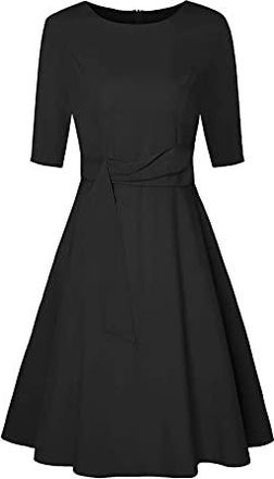 Generic Robe De Noel Femme Manches Longues, Robe De Soirée Noël Femme Chic Col Rond Mini Couleur Unie Decontracte Costume De Pere Noël Soiree Cocktail Dress L