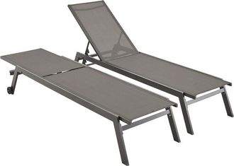 Sweeek 2er-Set Sonnenliegen, Multiposition mit R&auml;dern Anthrazit / Taupe-Grau