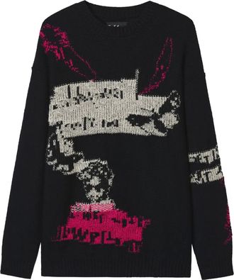 Yohji Yamamoto pull en laine à motif intarsia - Noir
