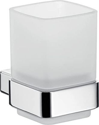 Emco LOFT Glashalter mit Glas zur Wandmontage, eleganter und kompakter Zahnbürstenhalter aus Aluminium und Kristallglas, hochwertiger Zahnputzbecher, chrom