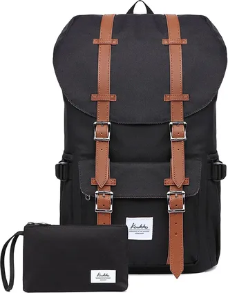 KAUKKO Rucksack Damen Herren Daypack f&uuml;r 15 Notebook mit M&auml;ppchen f&uuml;r Schule, Uni, Reisen, Wandern, 22L, Schwarz
