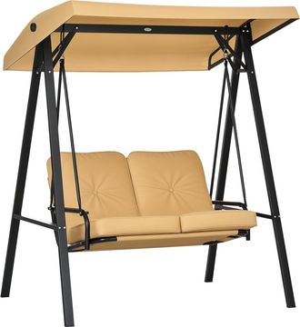 OUTSUNNY Hollywoodschaukel 3-Sitzer Gartenschaukel mit verstellbarem Sonnendach, Schaukelbank belast bis 220kg, Gartenliege f&uuml;r Garten, Terrasse, 138 x 106 x 1