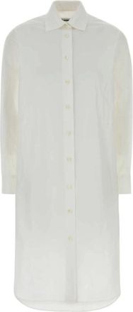 Jil Sander Femme, Robes, Blanc, Taille: 42 FR Robe chemise en popeline de coton avec col multicouche