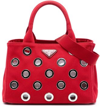 Prada Hobo Bags - Small Canvas Canapa Grommet Satchel - Gr. unisize - in Rot - f&uuml;r Damen
