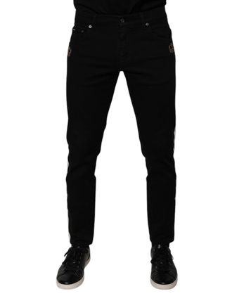 Dolce & Gabbana Mens Black Crown White Lining Skinny Denim Jeans And Cotton Elastane Clothing