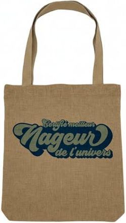 Fabulous Sac Shopping Tote Bag Aspect Lin - Certifi&eacute; meilleur Nageur de lunivers Natation Piscine - Sac de Courses Toile Epaisse 360g Beige Naturel Cabas Port&eacute;