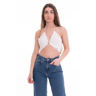 Calvin Klein Jeans Femme, Tops, Blanc, Taille: 42 FR Haut de soutien-gorge froiss&eacute; avec bretelles crois&eacute;es