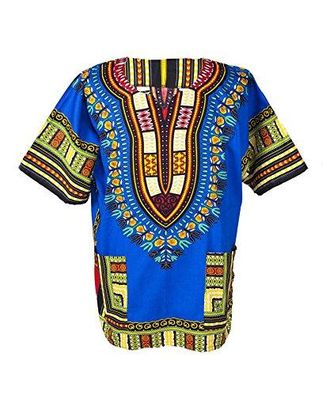 Lofbaz Robe Chemise Unisexe Africaine Traditionnelle Imprim&eacute; Dashiki Hippy L Bleu fonc&eacute;
