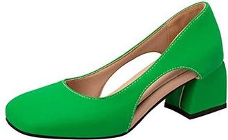 Generic Escarpins &agrave; talons hauts pour femme avec doublure douce verni et bout ouvert, Vert, 38.5 EU