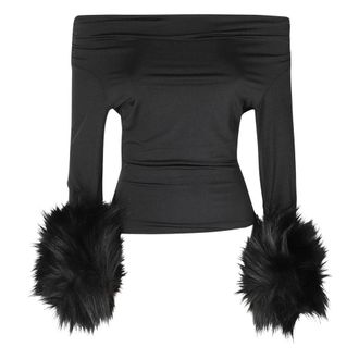 Andamane Tyla Kunstpelz-Detail-Oberteil - - Tops - Damen - Schwarzk - XS