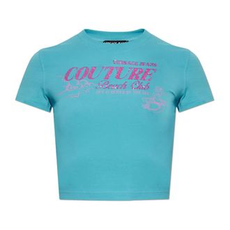 Versace Jeans Couture Femme, Tops, Bleu, Taille: 42 FR T-shirt avec imprim&eacute; &agrave; paillettes