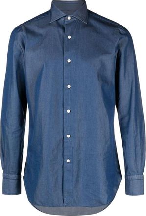 Finamore Homme, Chemises, Bleu, Taille: M Chemise en denim coupe classique