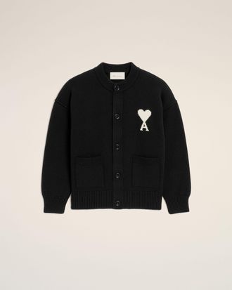Ami Ami Paris - Cardigan noir col rond en laine Ami de Coeur Noir - Taille : XXL - Unisex