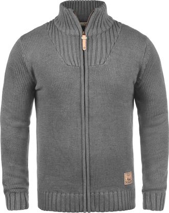 Solid SDPoul Herren Strickjacke Cardigan Grobstrick Pullover mit Stehkragen Baumwollmischung Regular fit, Größe:XL, Farbe:Grey Melange (8236)