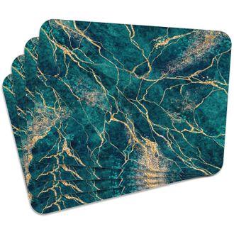 MG Design Set aus 4 Kork-Platzsets - Marble Green - 30 x 40 cm - hitzebest&auml;ndig & abwischbar, mit Korkr&uuml;ckseite