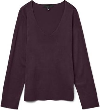 Vero Moda Pull en Tricot Loose fit col en V Manches Longues Poignets c&ocirc;tel&eacute;s pour Femme, Couleurs:vin-Rouge, Taille:M