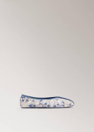 Mango Ballerines en satin imprim&eacute; &agrave; finitions contrastantes bleu - Femme - 36 - MANGO