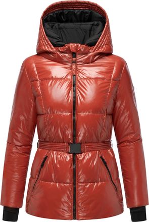 Navahoo Damen Winterjacke gl&auml;nzende warme Steppjacke mit Tailleng&uuml;rtel Eisglanz 14 Dark Terracotta Gr. XL