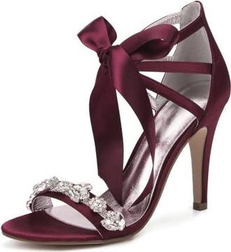 Generic 0Chaussures De Mariage Sandales À Talons Femme Mariée Peep Toe Stylet Sandales pour Robes Et Chaussures De Fête 10.5Cm,Burgundy,36 EU