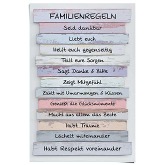 Reinders Poster, Familienregeln, Wohnzimmer, Poster, Wanddeko, Room Decor, 150 gr. gl&auml;nzend Bilderdruckpapier, Rosa, 91,5 x 61