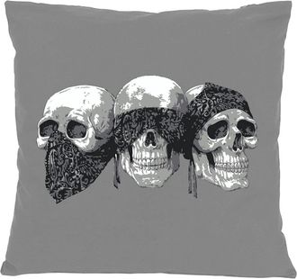 Spass Kostet Kissen mit Spruch und Füllung Dekokissen Totenköpfe Nichts Sehen Sagen Hören