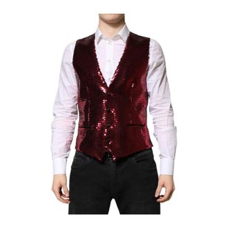 Dolce & Gabbana Rote Pailletten Formale Weste - - Suits - Herren - Rot - L