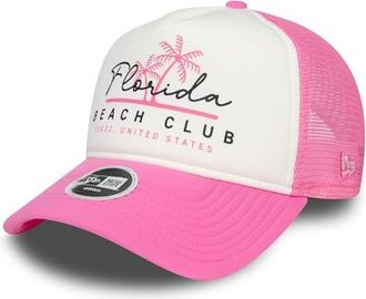 New Era Florida Beach Club Casquette de Baseball Camionneur Chapeau Snapback Femme Fille visière courbée Maille Rose Blanc