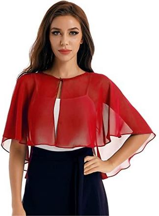 TiaoBug Femme Boléro Dentelle Mousseline Cardigan Soirée Cérémonie Mariage Cape Broderie Fleur Haut Danse Bal Châle Écharpe Veste Top Rouge B Taille Unique
