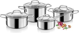 Tescoma OPTIMA Topfset 8-teilig I Erstklassiger rostfreier Edelstahl, Dreischichtiger Sandwich-Boden I Universell für alle Herdarten inkl. Induktion I Mit Mes