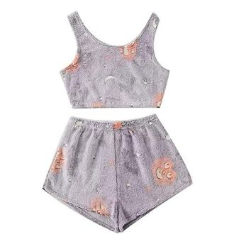 Generic Haut en Dentelle Halloween Glow dans le Noir Ensemble Pyjama Gilet Confortable Flanelle et Short pour Femmes Lingerie Hommes Sexy Lingerie Sexy, Orang