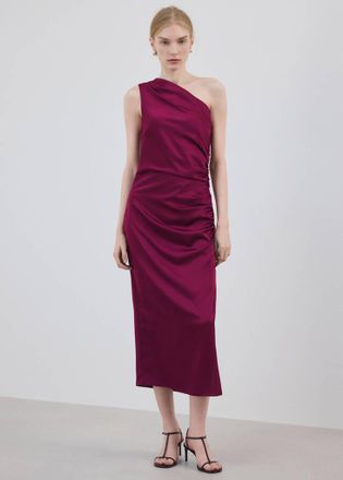 Mango Robe asym&eacute;trique satin&eacute;e avec fronce lat&eacute;rale fuchsia - Femme - XS - MANGO