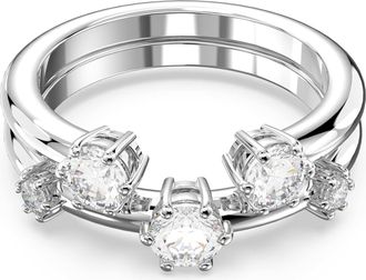 Swarovski Constella Ring-Set, Zwei Wei&szlig;e und Rhodinierte Damenringe mit Strahlenden Swarovski Kristallen