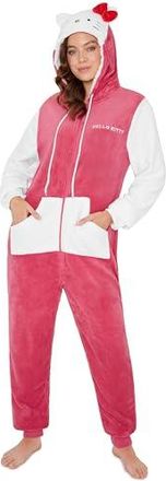 Hello Kitty Sanrio Pyjama Combinaison Femme et Ado en Polaire avec Capuche, Anime Grenouill&egrave;re Douce, Id&eacute;e Cadeau Femme (2XL, Rouge)