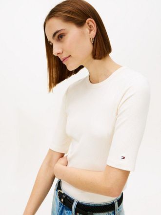 Tommy Hilfiger Kurzarmshirt SLIM 5X2 RIB C-NK 1/2 SLV mit Rundhals und Rippstruktur unifarben, casual, slim fit, Viskosemix, Rundhals