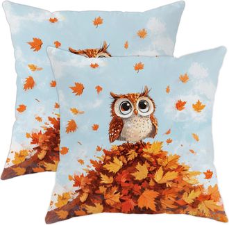 Generic Niedliche Fall-Eule Kissenh&uuml;lle Mit Rei&szlig;verschluss Dekokissen Dekorative Zierkissenbezug F&uuml;r Schlafzimmer Hotel Sofa 45X45Cm 2Er Set