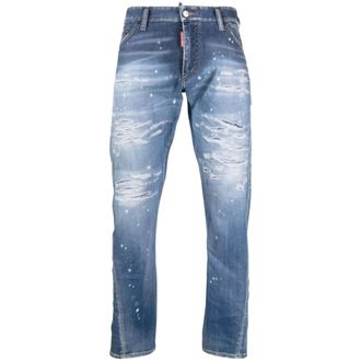 Dsquared2 Sexy Twist Jeans Destroyed Reinforced Paint Splash Blue Jeans