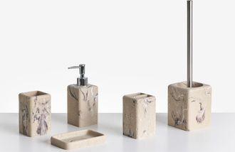 Beliani Badaccessoires Set 5-teilig Kunstharz beige Marmor Optik Bad-Zubehör Vilcanota