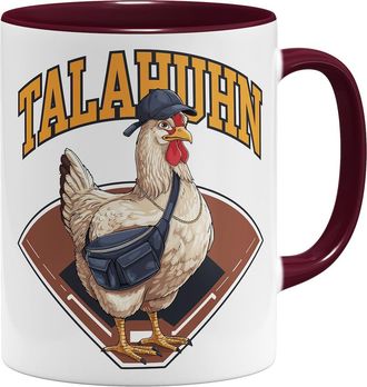 OM3 Talahuhn Kaffee-Tasse mit Spruch - Tala Huhn Meme Talahon Jugendwort Trend I | Keramik Becher | 325ml | Beidseitig Bedruckt | Bordeaux