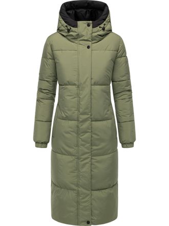 Navahoo Damen langer Wintermantel warmer Steppmantel mit 2-Wege-Reißverschluss und verstellbarer Kapuze Taublüte XIV Olive Leaf Gr. XL