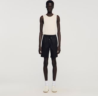 Sandro Short en coton &agrave; taille &eacute;lastiqu&eacute;e
