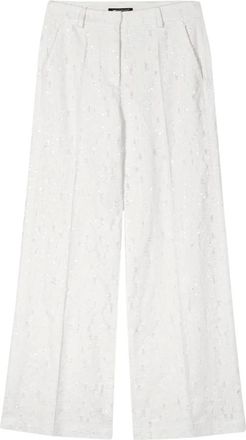 Luisa Cerano Femme, Pantalons, Blanc, Taille: 44 FR Pantalon Large en Coton avec D&eacute;tails Us&eacute;s et Sequins