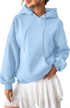 TOMWELL Oversized Hoodie Damen Winter Pullover Casual Kapuzenpullover Langarm Sweatshirt Hoody mit Kapuze A Hellblau XXL