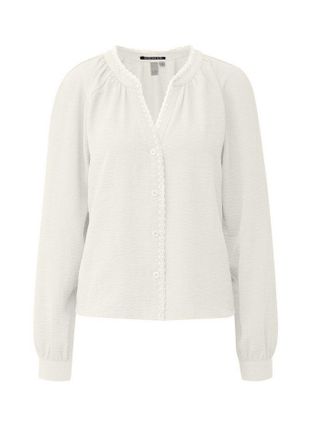 QS by s.Oliver Langarmbluse Bluse Tunikabluse mit Spitze am Ausschnitt