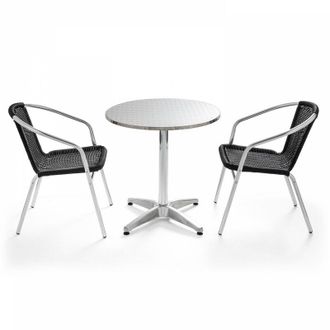 Oviala Table de jardin ronde en aluminium et 2 fauteuils