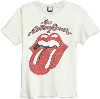 Amplified T-shirt unisexe adulte vintage langue The Rolling Stones, blanc vintage, Taille L